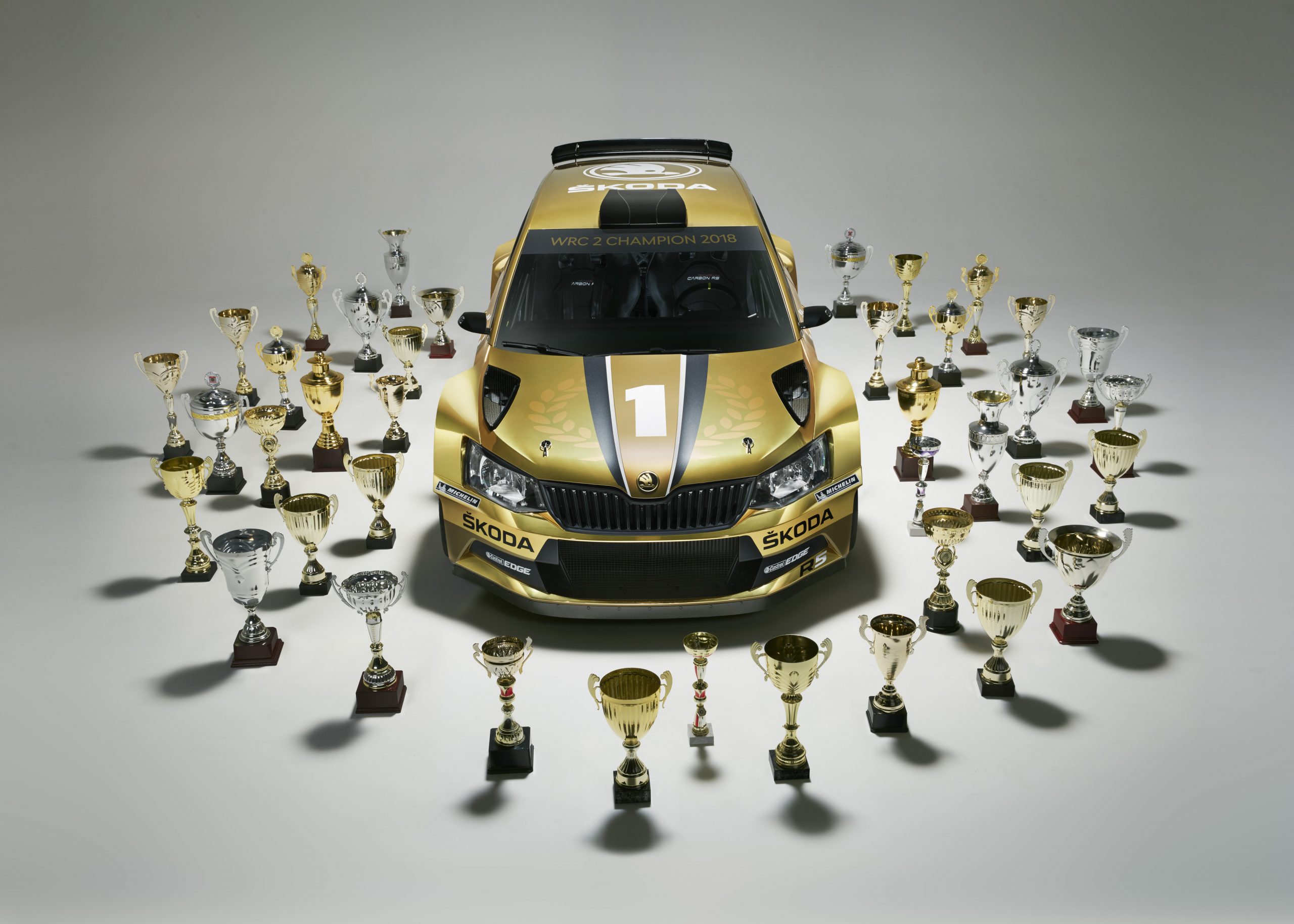 A celebrative gold version of the 2018 WRC2 winner - Škoda Storyboard