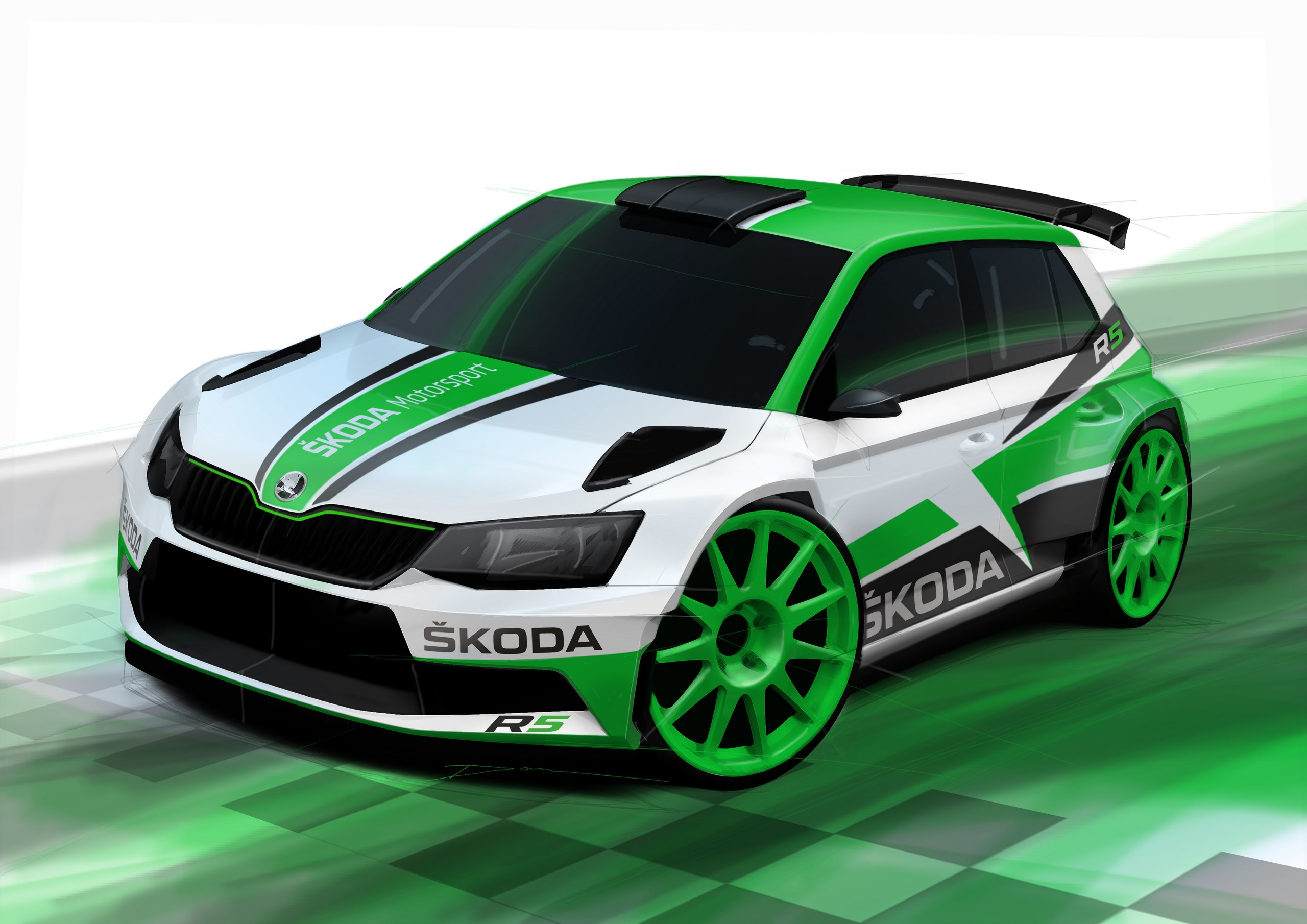 Sketch of the FABIA R5, or Rally 2 evo, version of the FABIA third ...