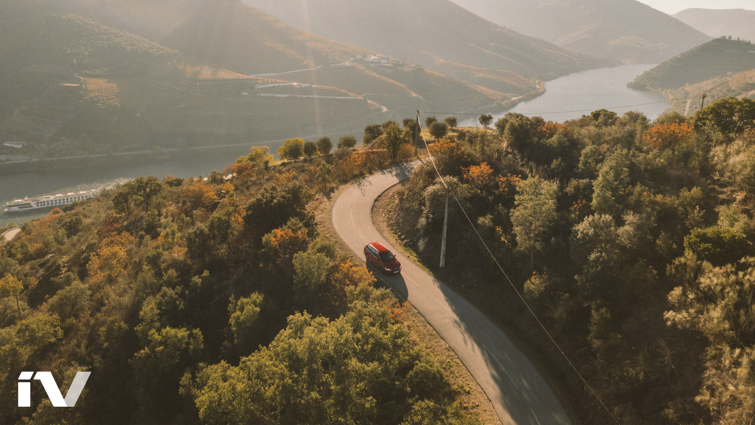 The N222 road runs alongside the river and vineyards - Škoda Storyboard
