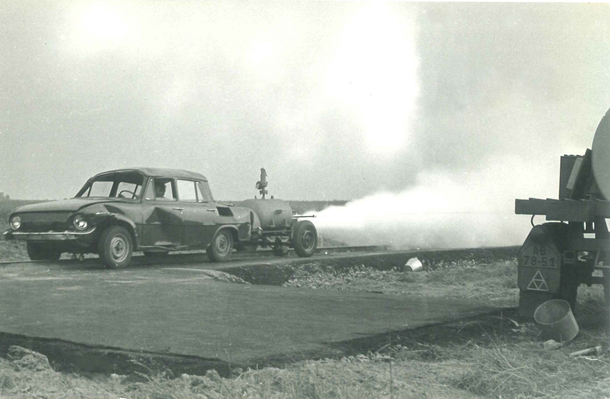 During a test, the rocket propels the car from the rear down the test ...