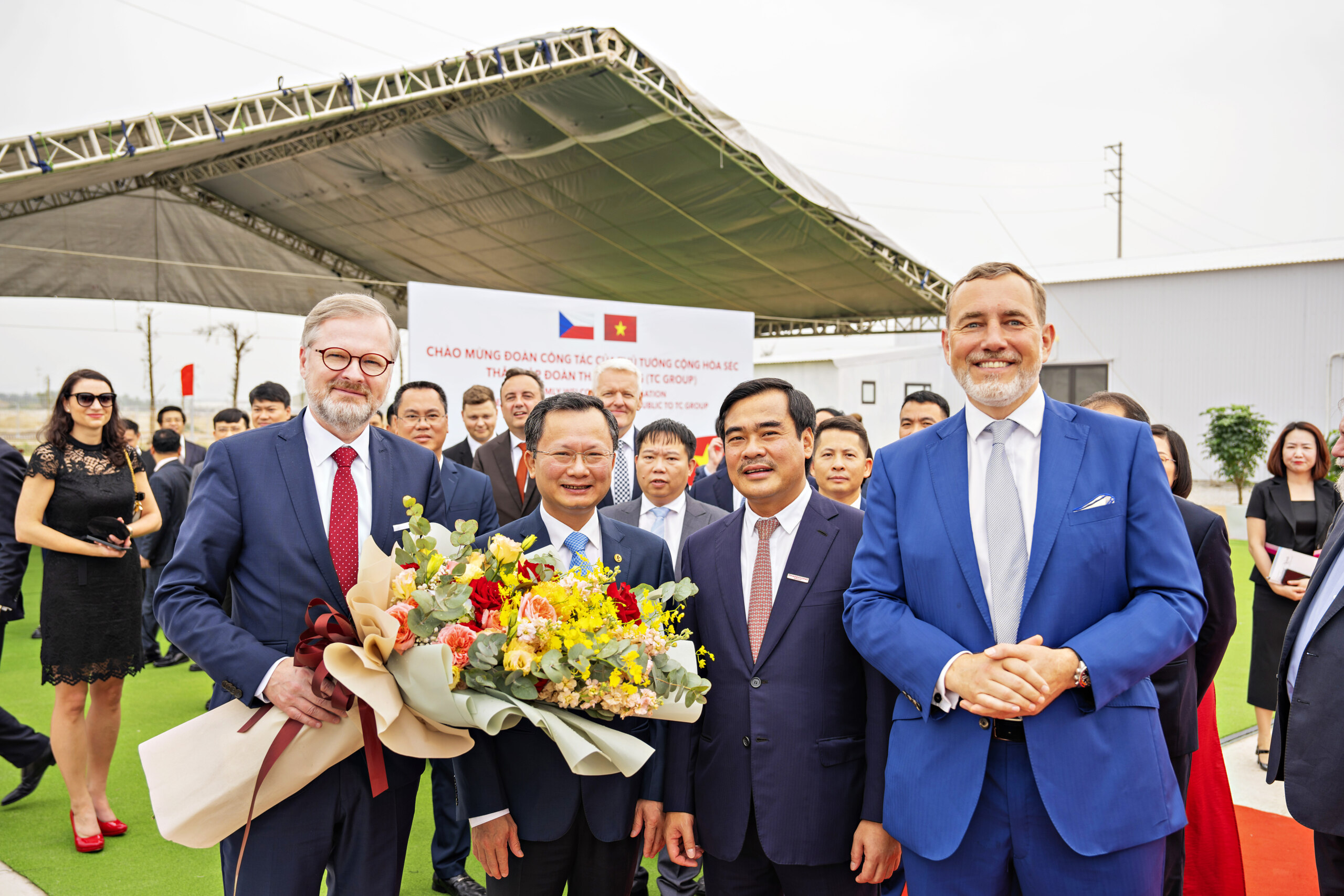 Czech Prime Minister Petr Fiala visits the future Škoda car production ...