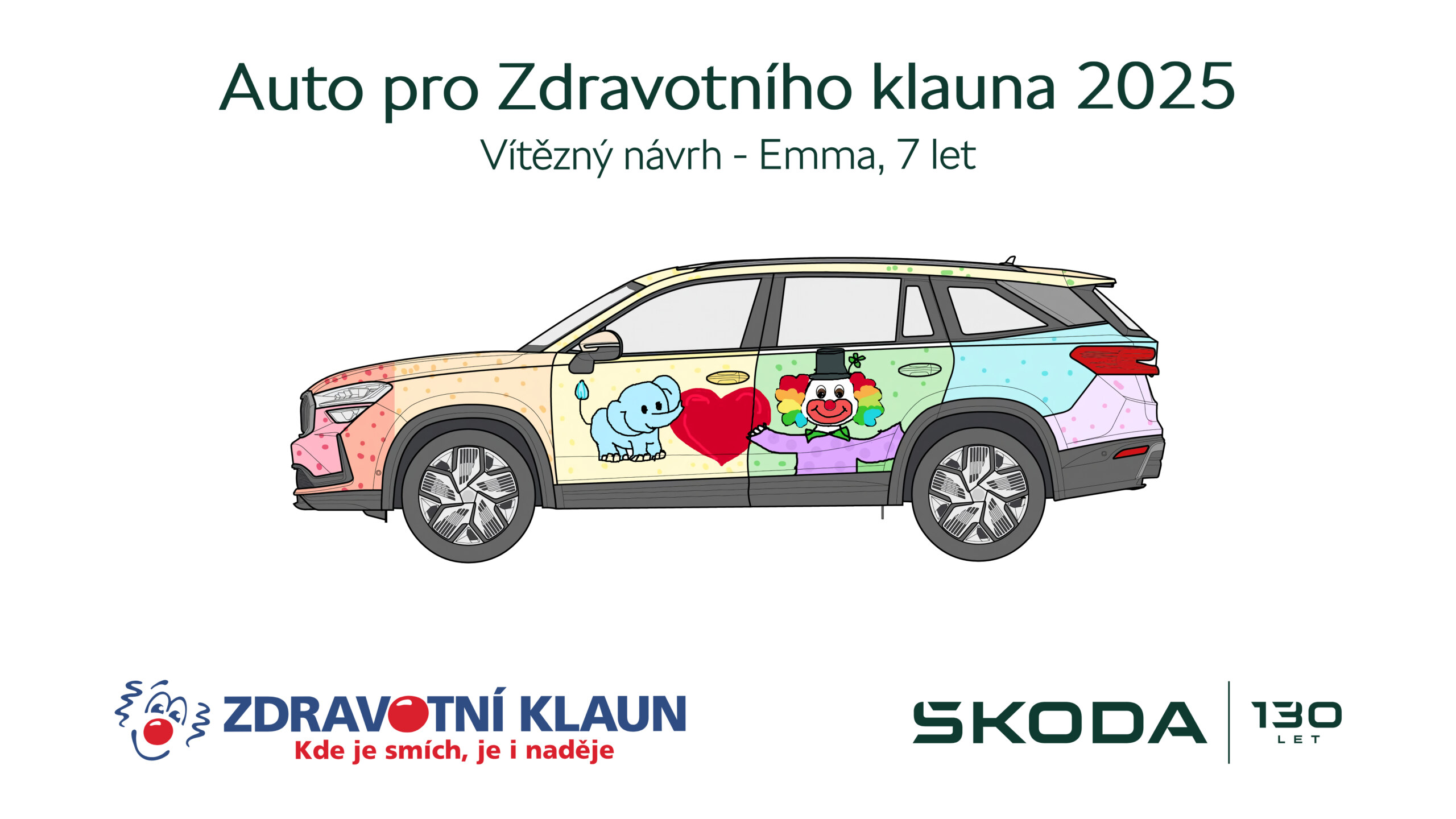 Auto pro Zdravotního klauna 2025: Vítězný design zdobí nový vůz Škoda ...