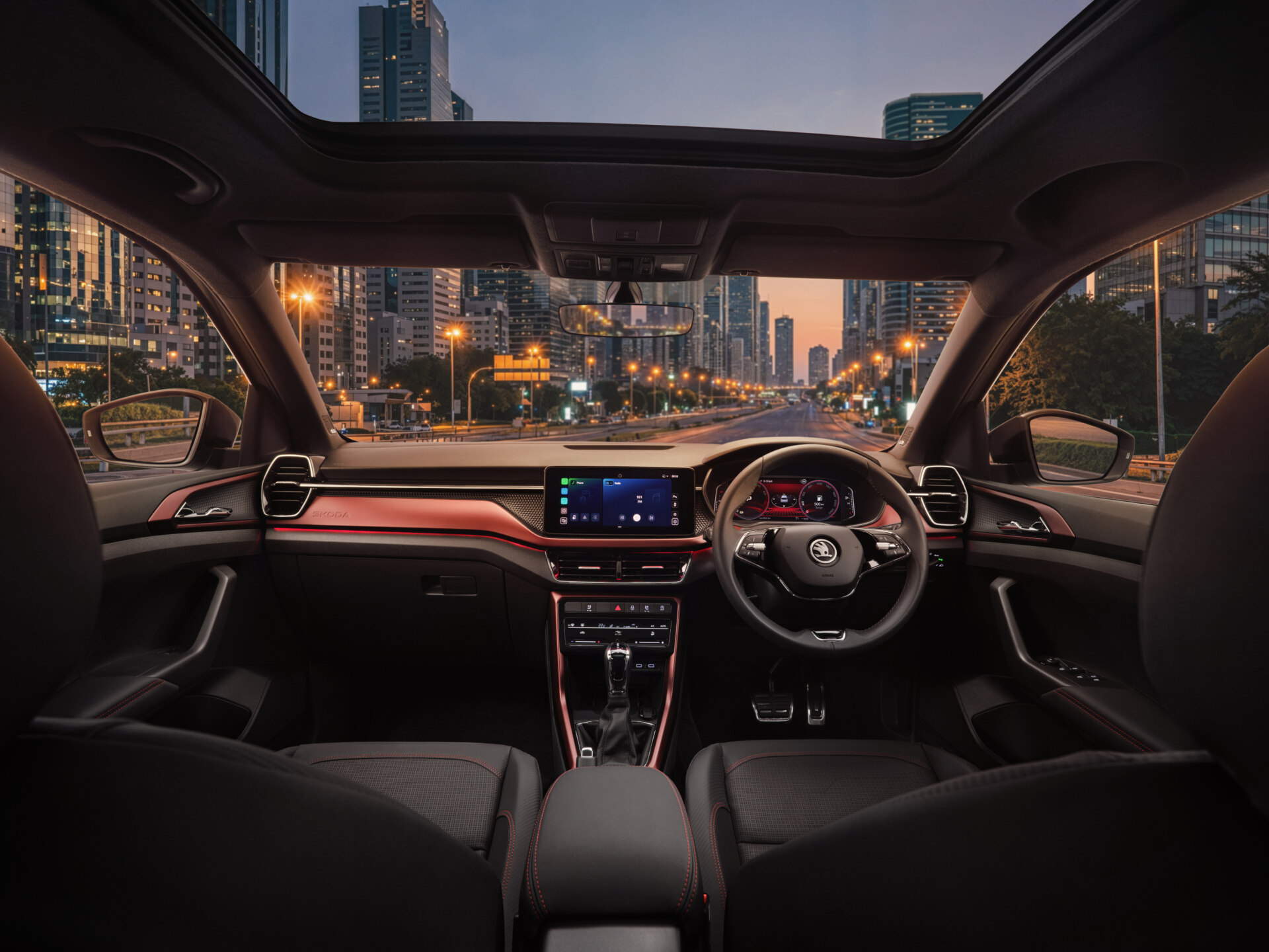 The interior of the Kushaq in a sporty Monte Carlo design - Škoda ...